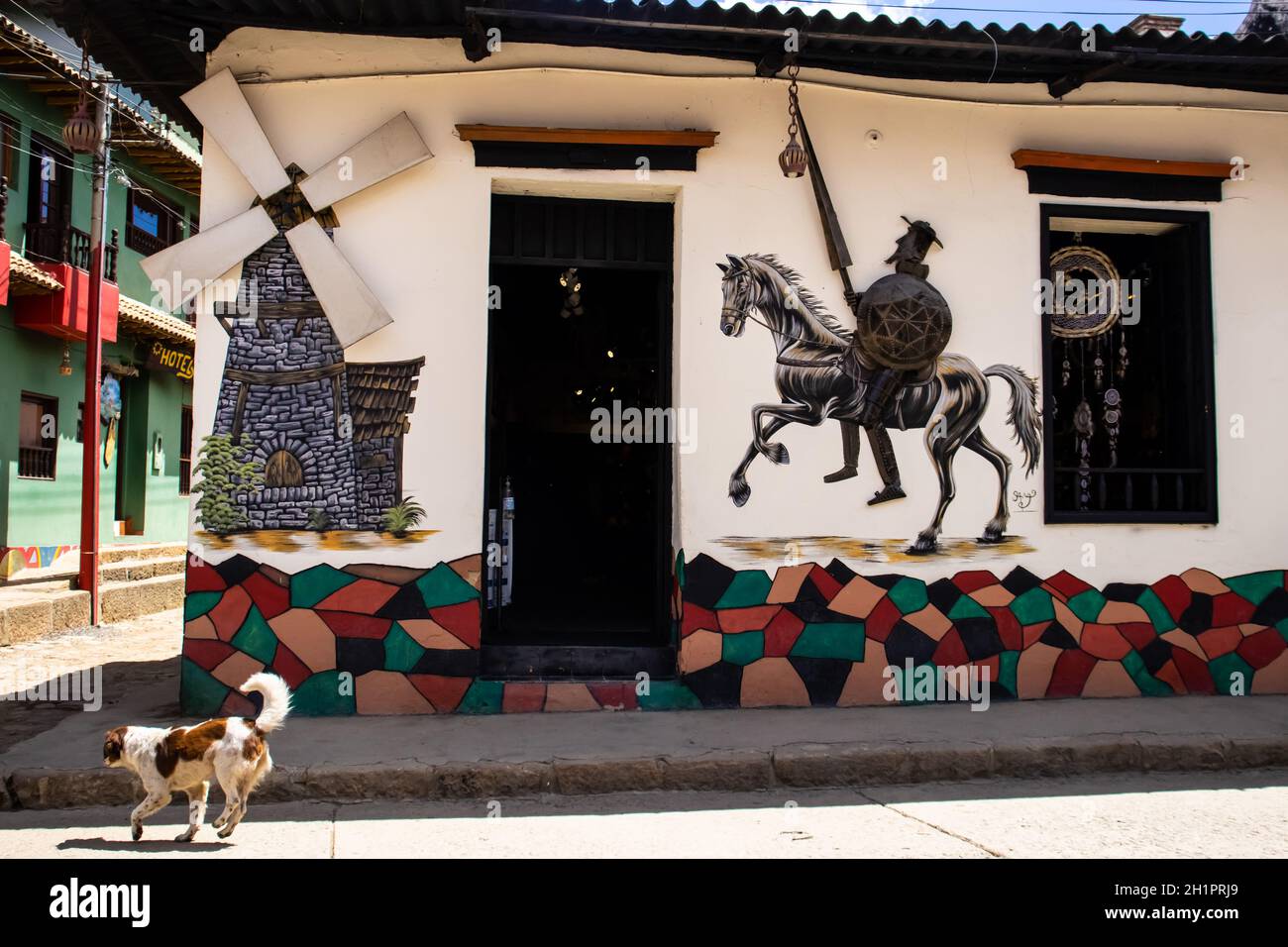 RAQUIRA, COLOMBIA - FEBRUARY 2021. Beautiful houses of the small town ...