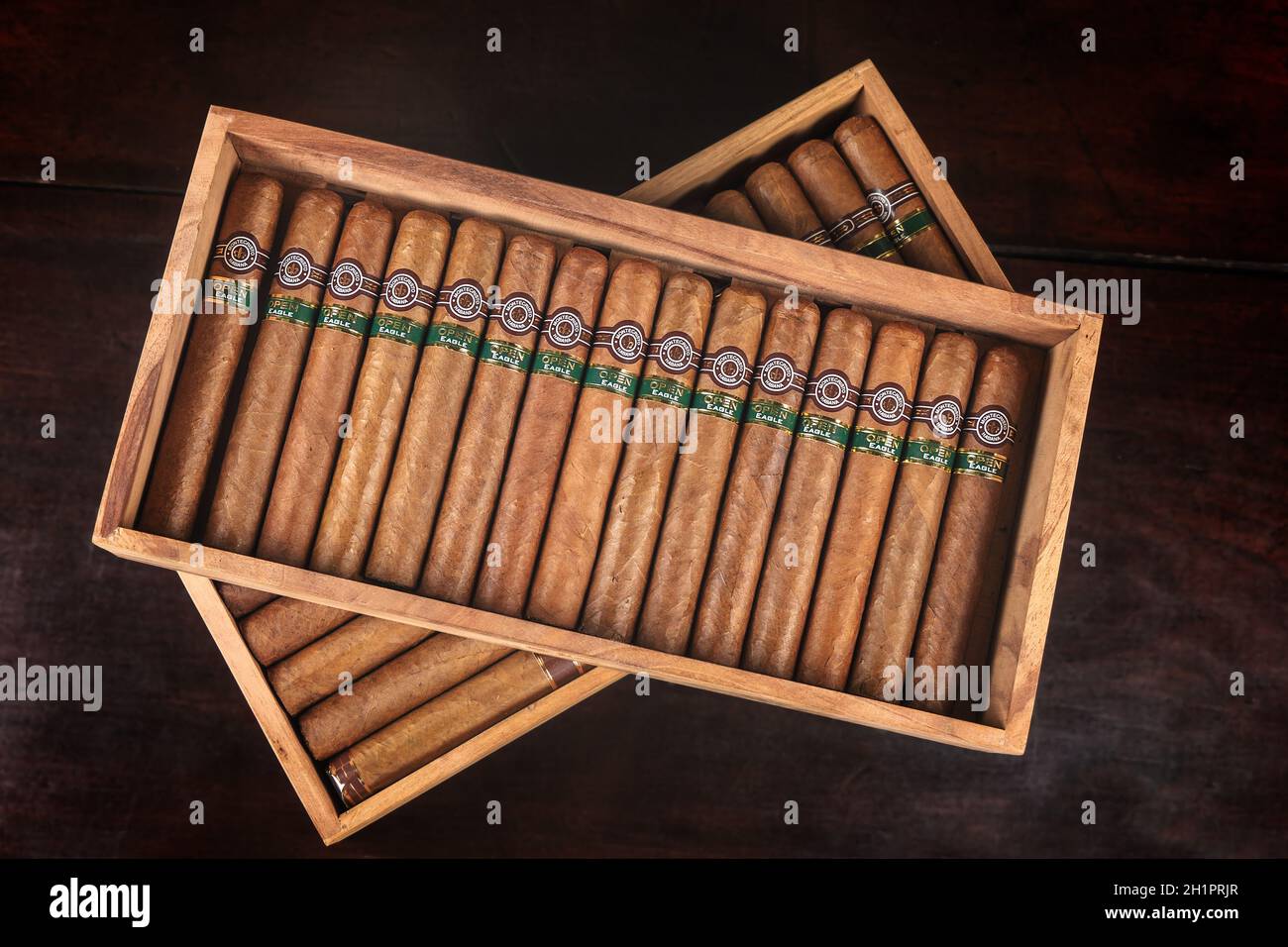 Two box with Open Eagle Montecristo cuban cigars inside with red label ...