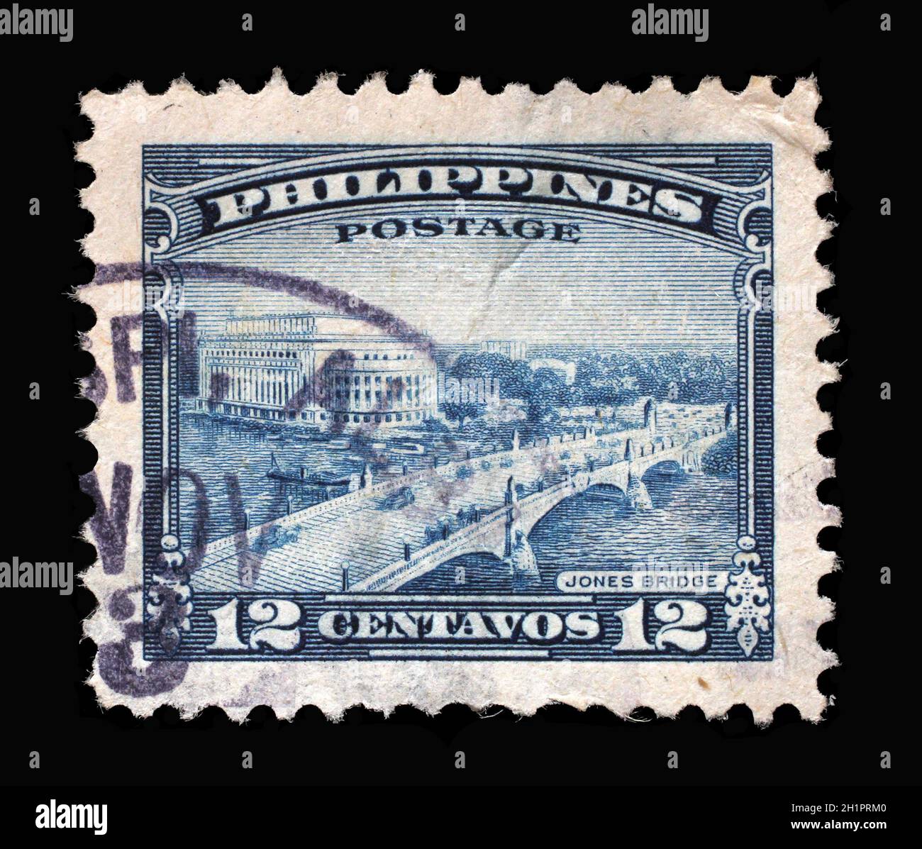 Stamp printed in Philippines shows Jones Bridge in Manila, circa 1947 ...