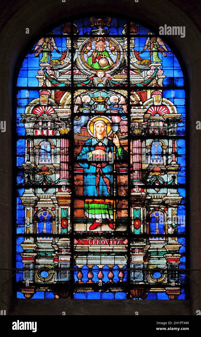 Saint Genevieve, stained glass windows in the Saint Roch Church, Paris ...