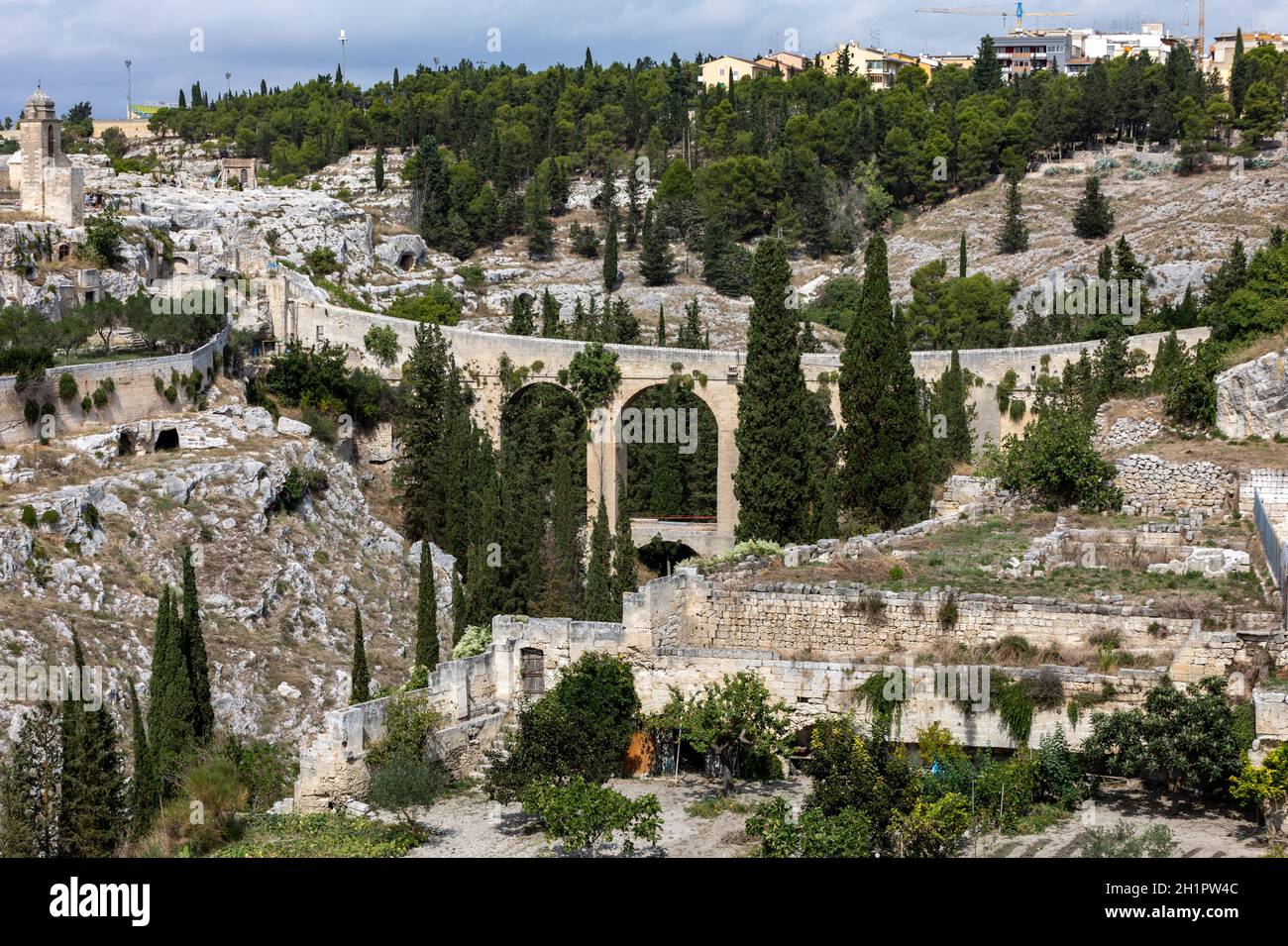 Gravina in Puglia, with the Roman two-level bridge that extends over ...