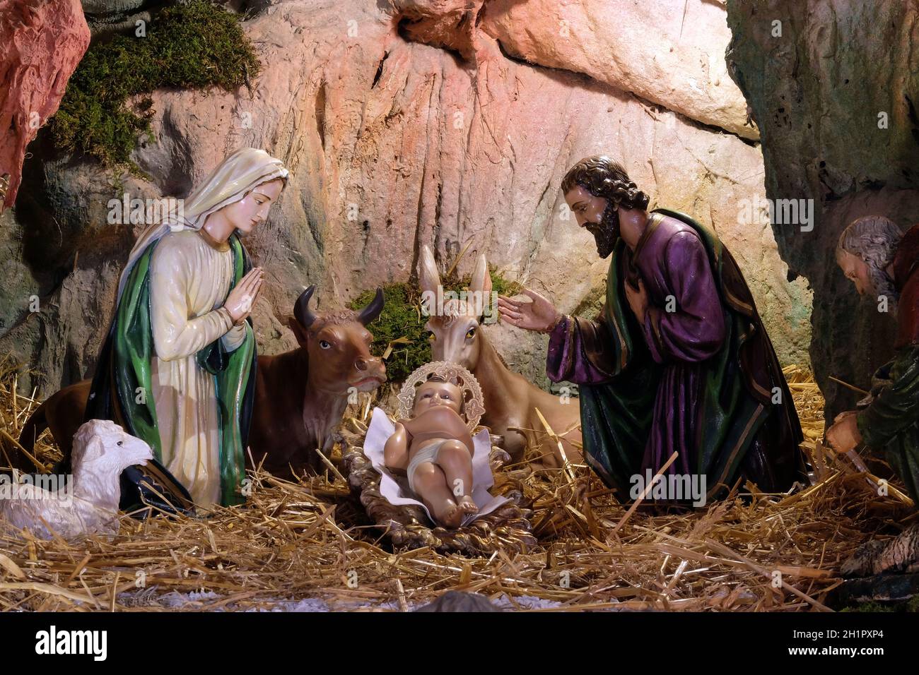 Nativity Scene, Christmas creche in the Saint Francis of Assisi church ...