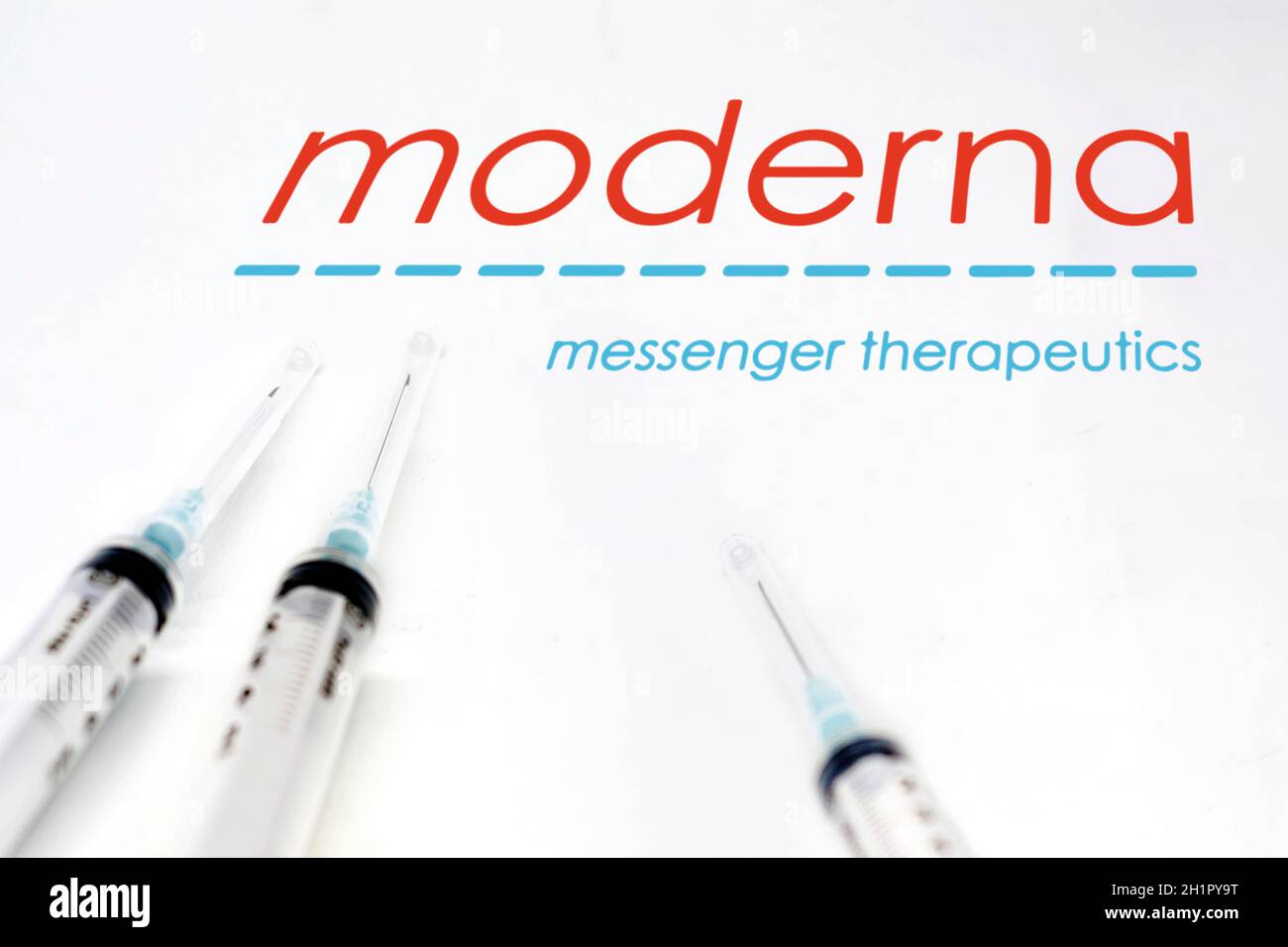 Cambridge, MA, USA, february 10th 2021: Three syringes next to the ...