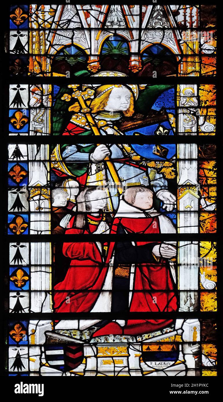 Saint Michael the Archangel, stained glass window in Saint Severin ...