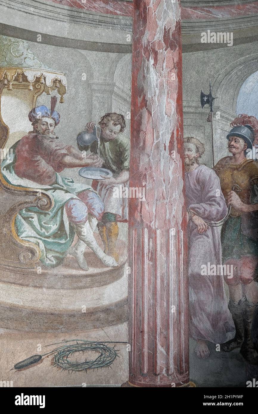 Jesus condemned to death, Pontius Pilate washed his hands, fresco on ...