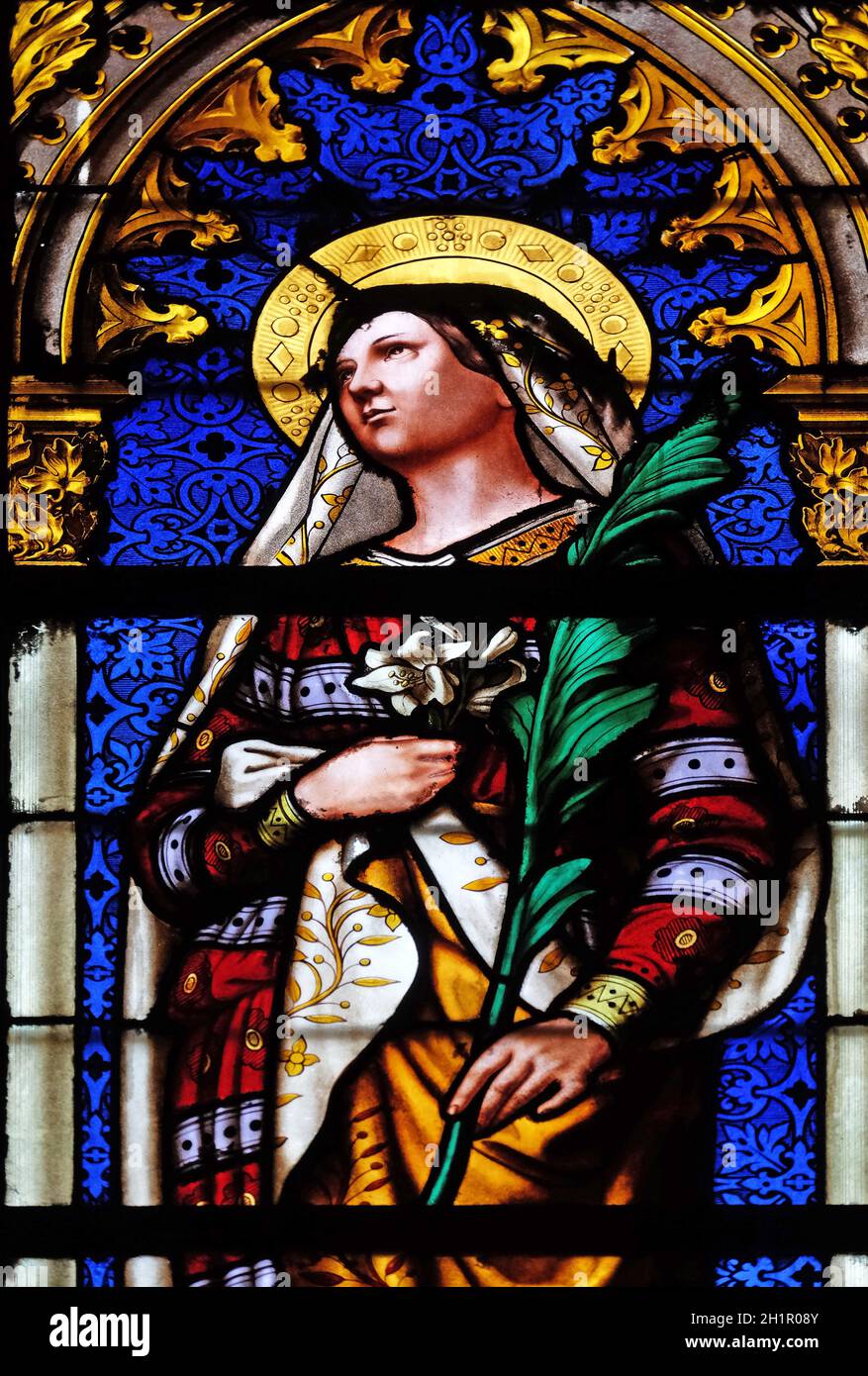 Saint Christina, stained glass window in the Basilica of Saint Clotilde ...
