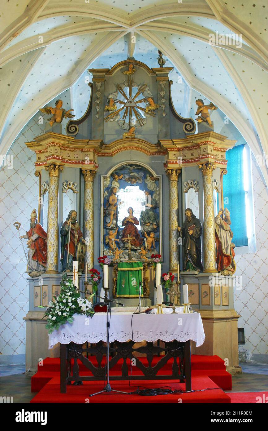 High altar in the parish church of the Holy Trinity, Radoboj, Croatia ...