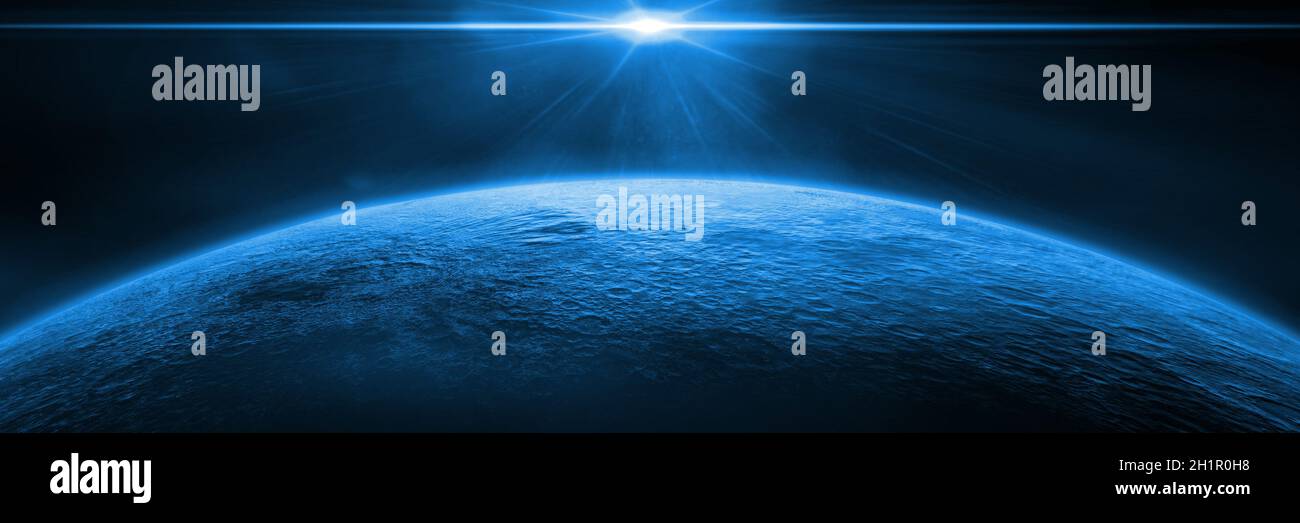 mysterious alien planet lit by a blue star Stock Photo - Alamy