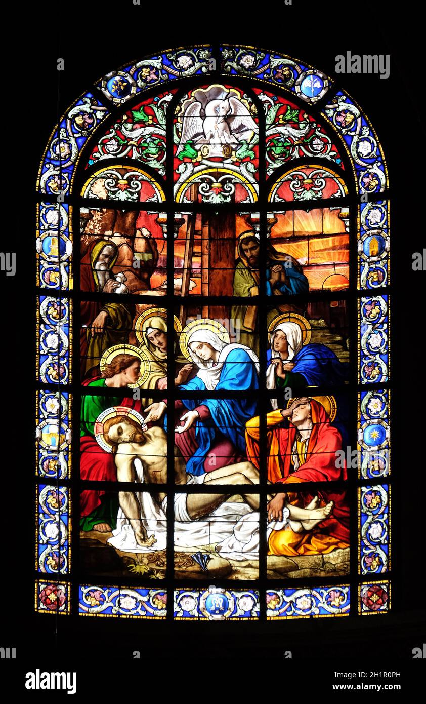 Lamentation of Christ, stained glass window in the Saint Augustine ...