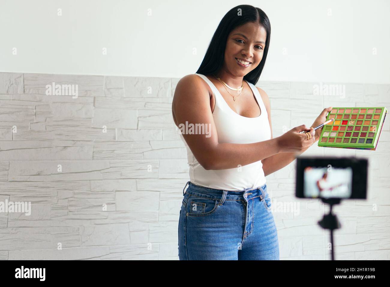 YouTuber Filming A Video At Home Stock Photo - Alamy