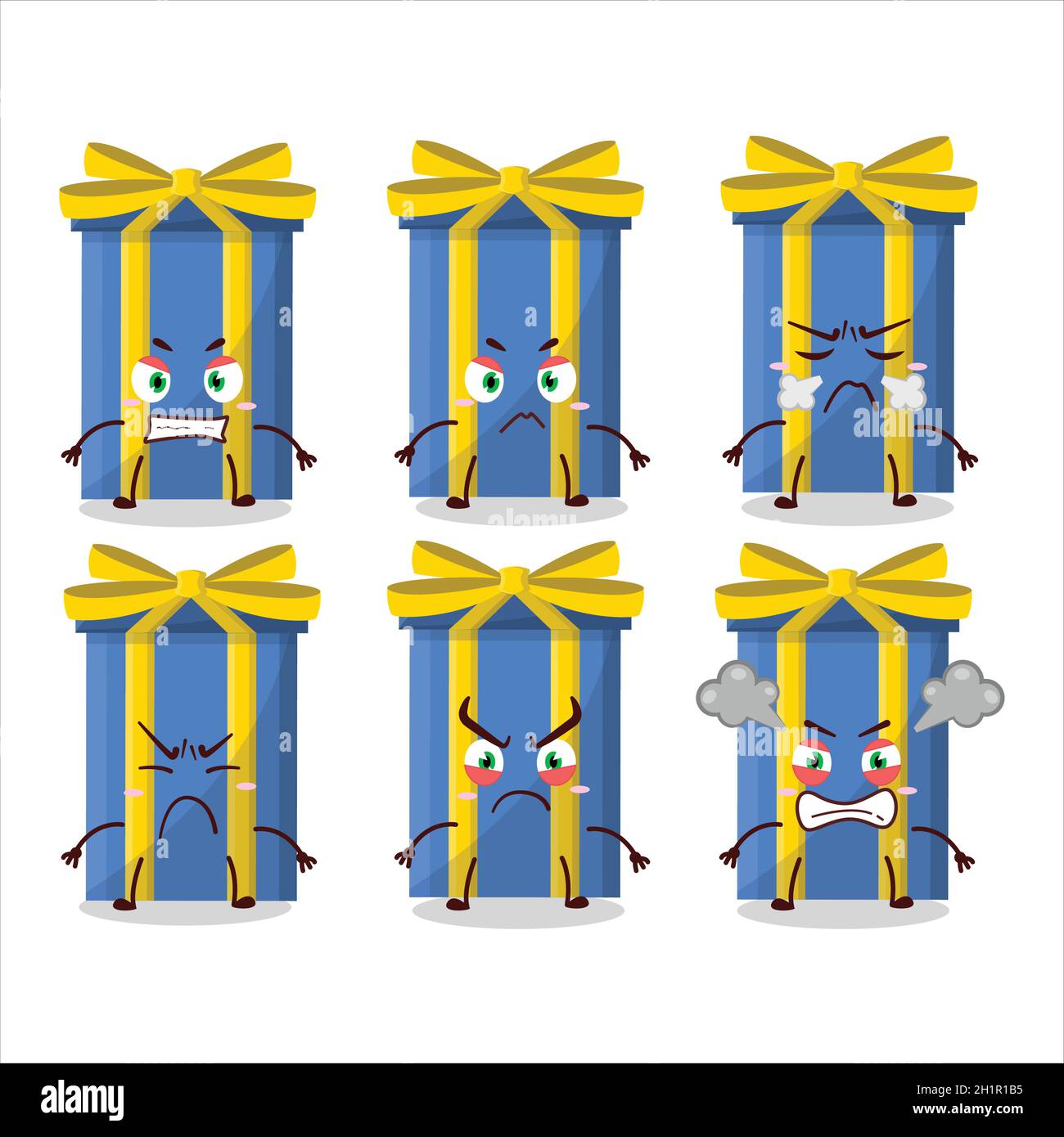 Blue long gift box cartoon character with various angry expressions ...