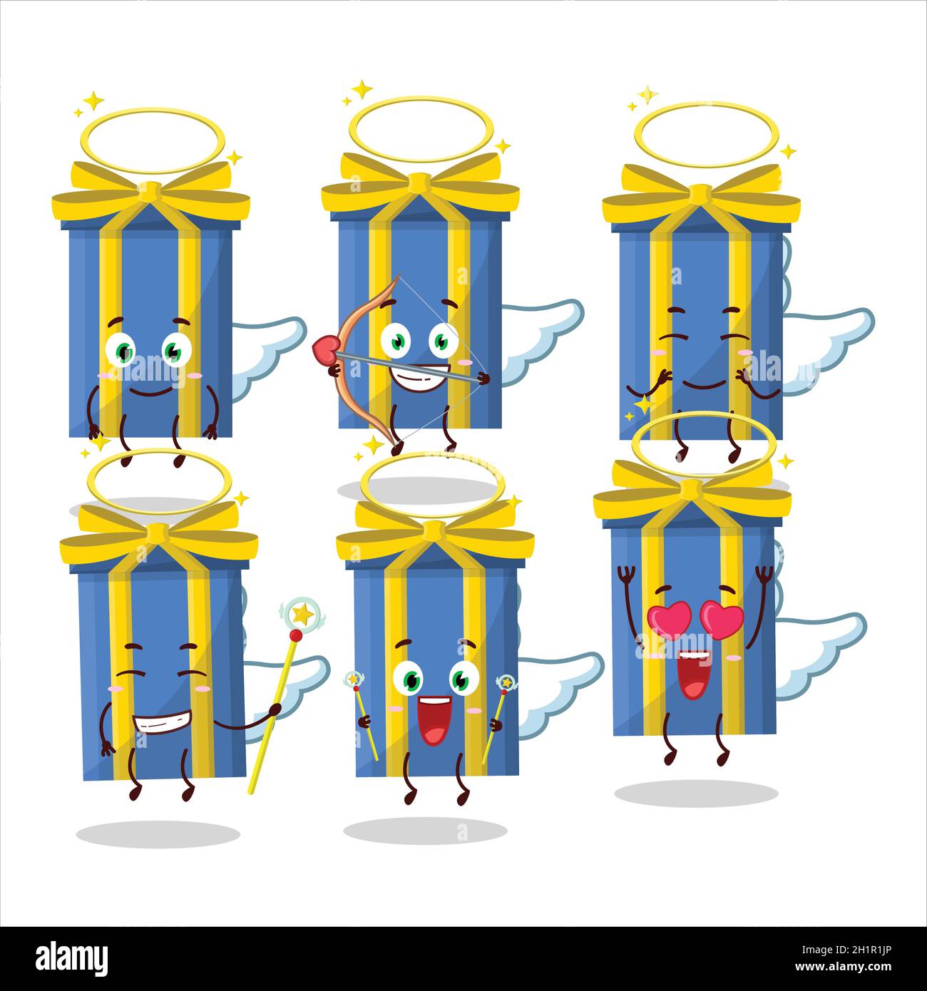 Blue long gift box cartoon designs as a cute angel character. Vector ...