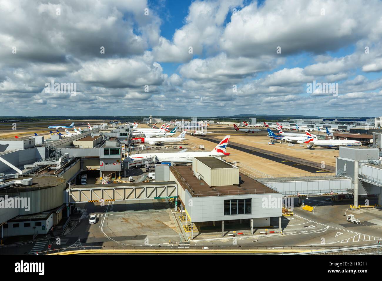 London, United Kingdom - July 31, 2018: Airplanes at London Gatwick ...