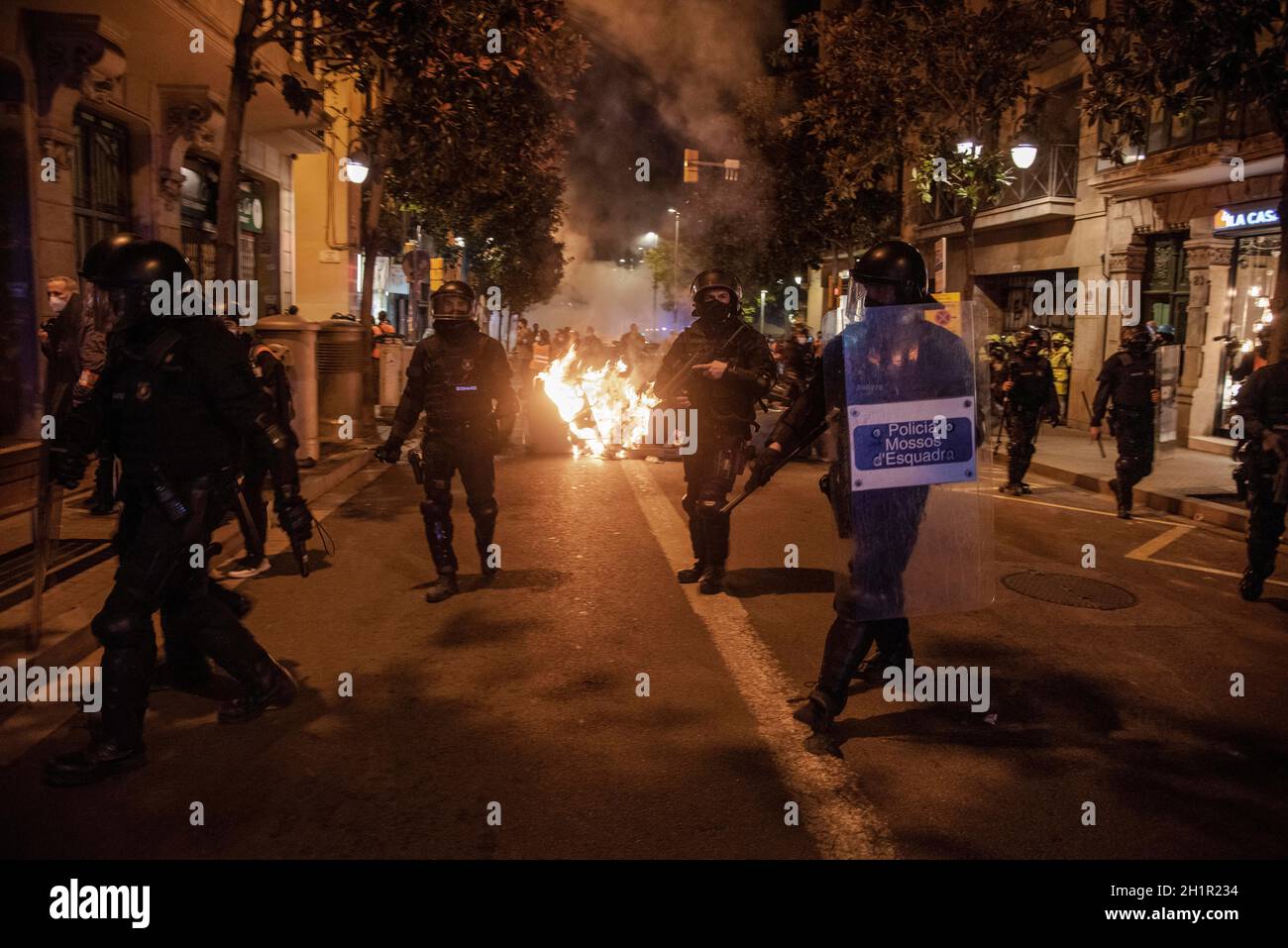 Barcelona 16 February 2021 Clashes erupted between protesters and riot ...