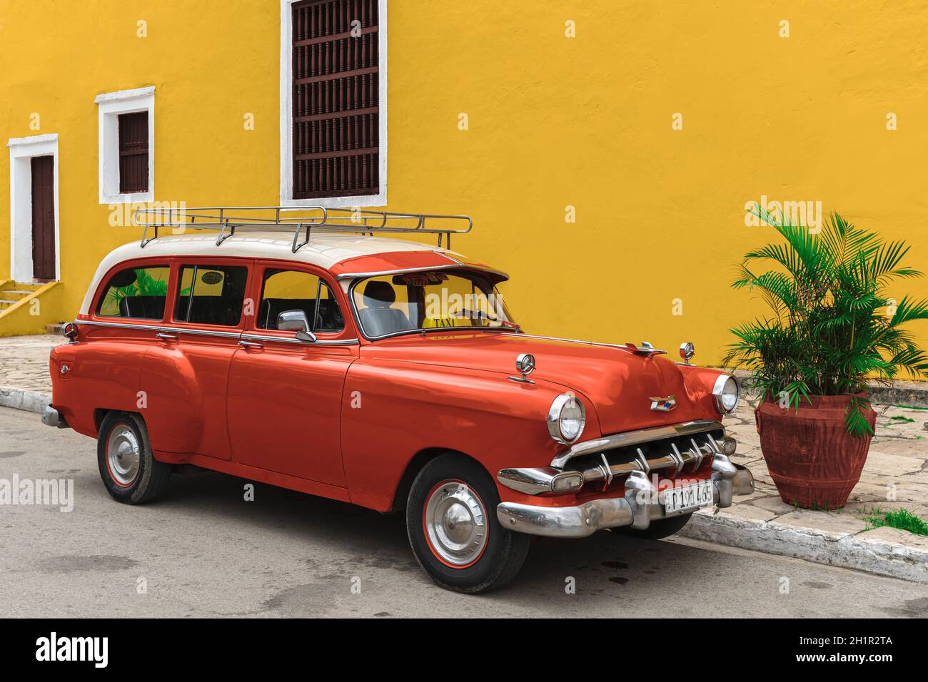 Remedios, Cuba - April 17, 2019: Photo of an old red chevrolet cuban ...
