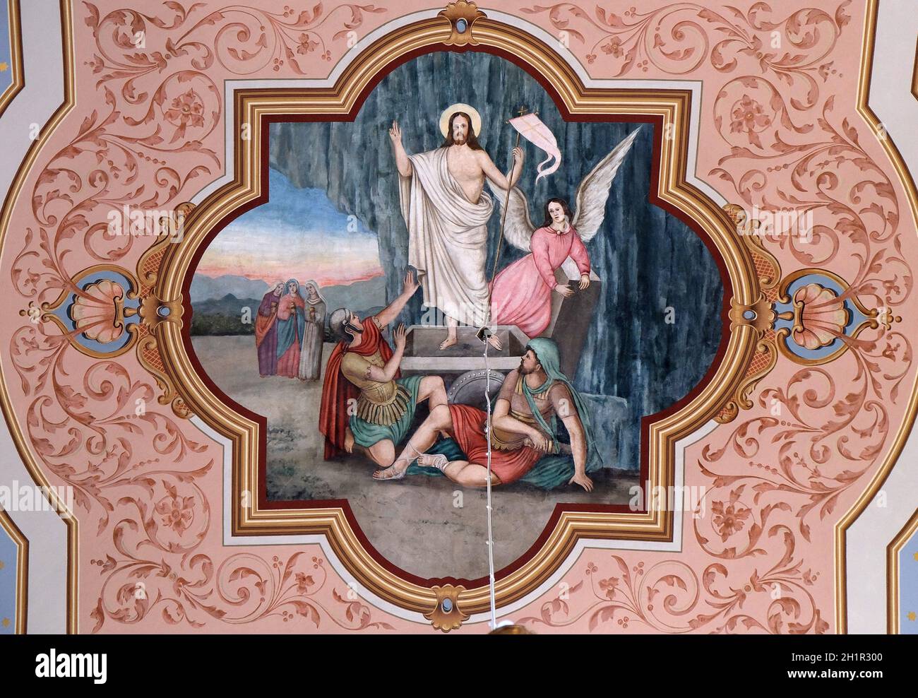 Resurrection of Jesus, fresco in the church of Saint Matthew in Stitar, Croatia Stock Photo - Alamy