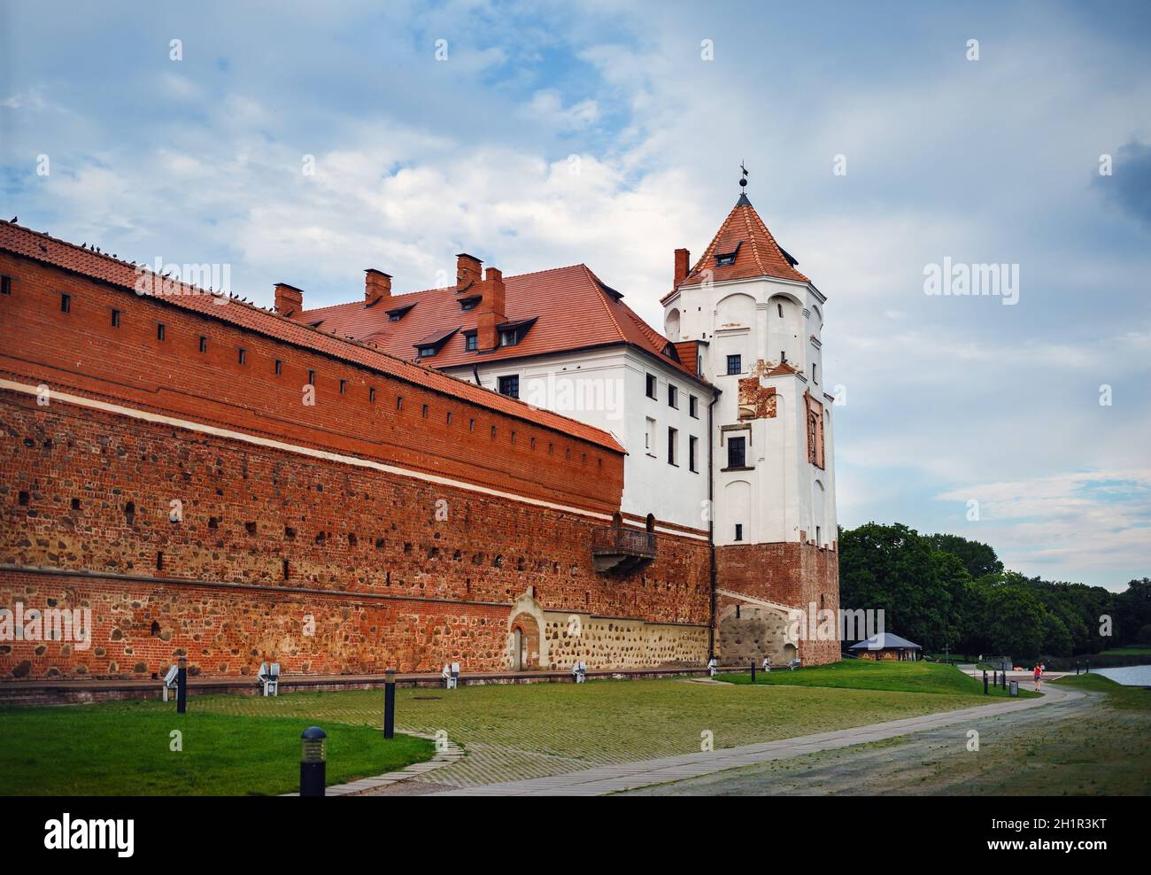 Mir, Belarus - August 04, 2017: Ancient medieval castle with towers in ...