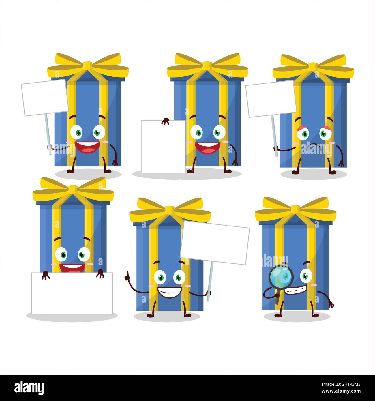 blue long gift box cartoon character bring information board. Vector ...