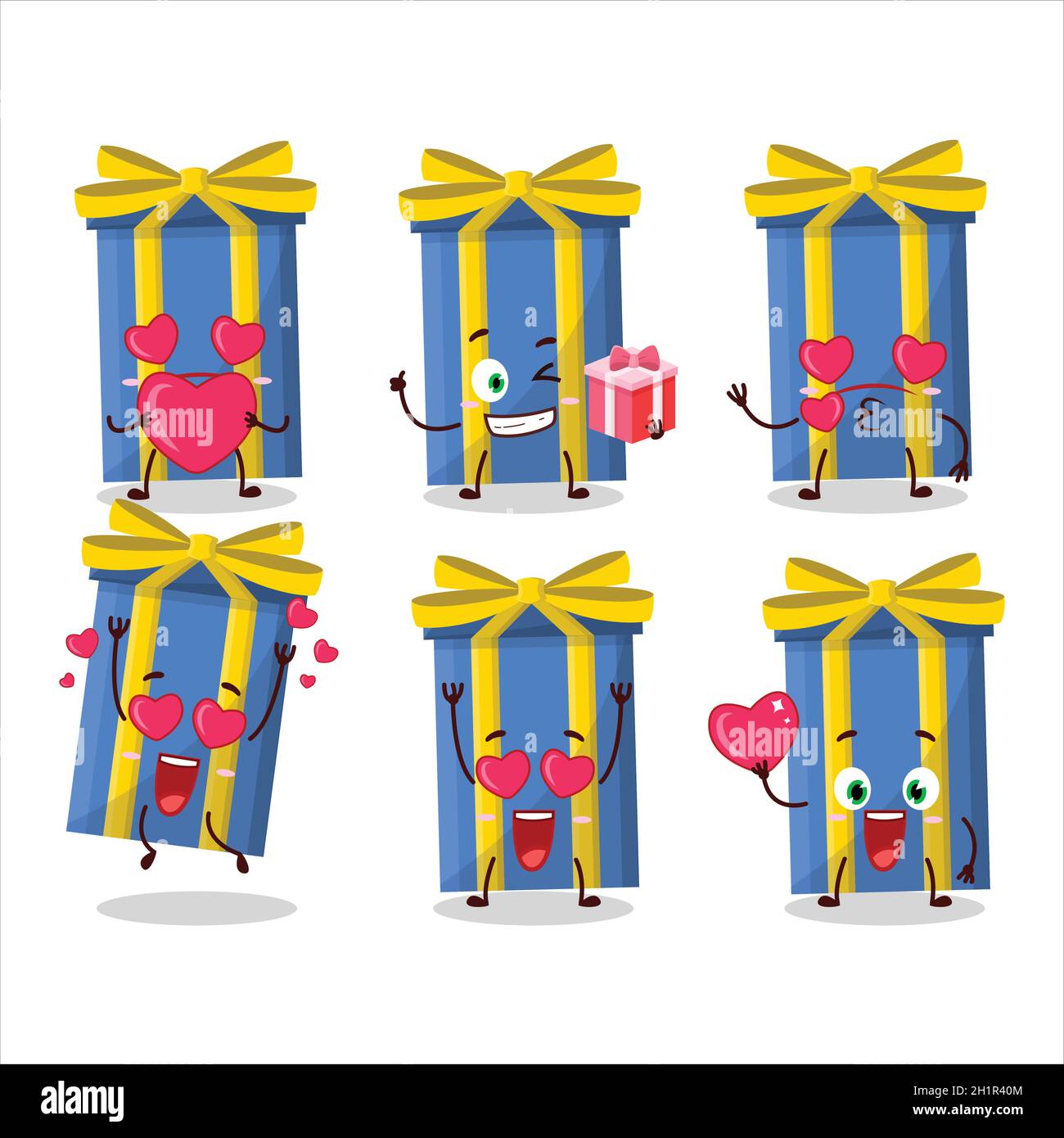 Blue long gift box cartoon character with love cute emoticon. Vector ...