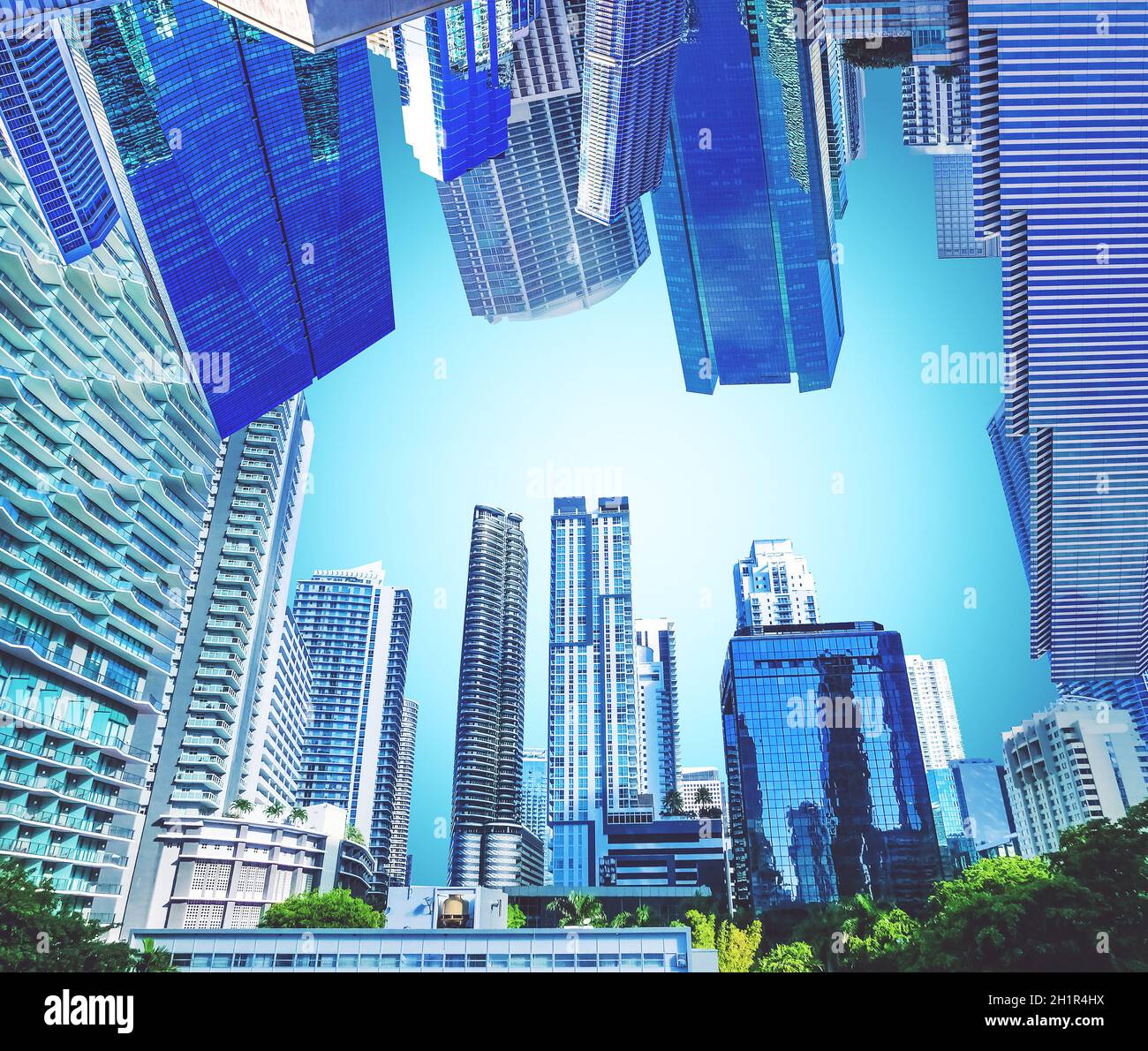 Downtown Miami cityscape view with condos and office buildings against ...