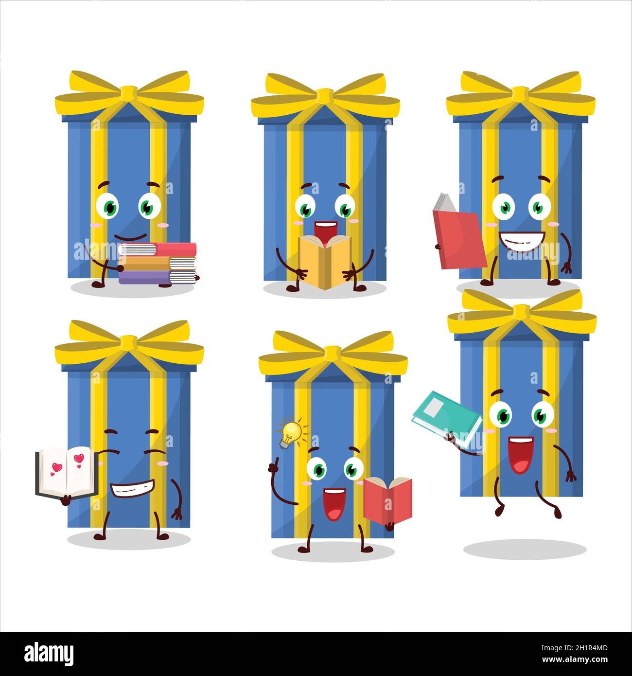 A picture of blue long gift box cartoon character concept reading an ...