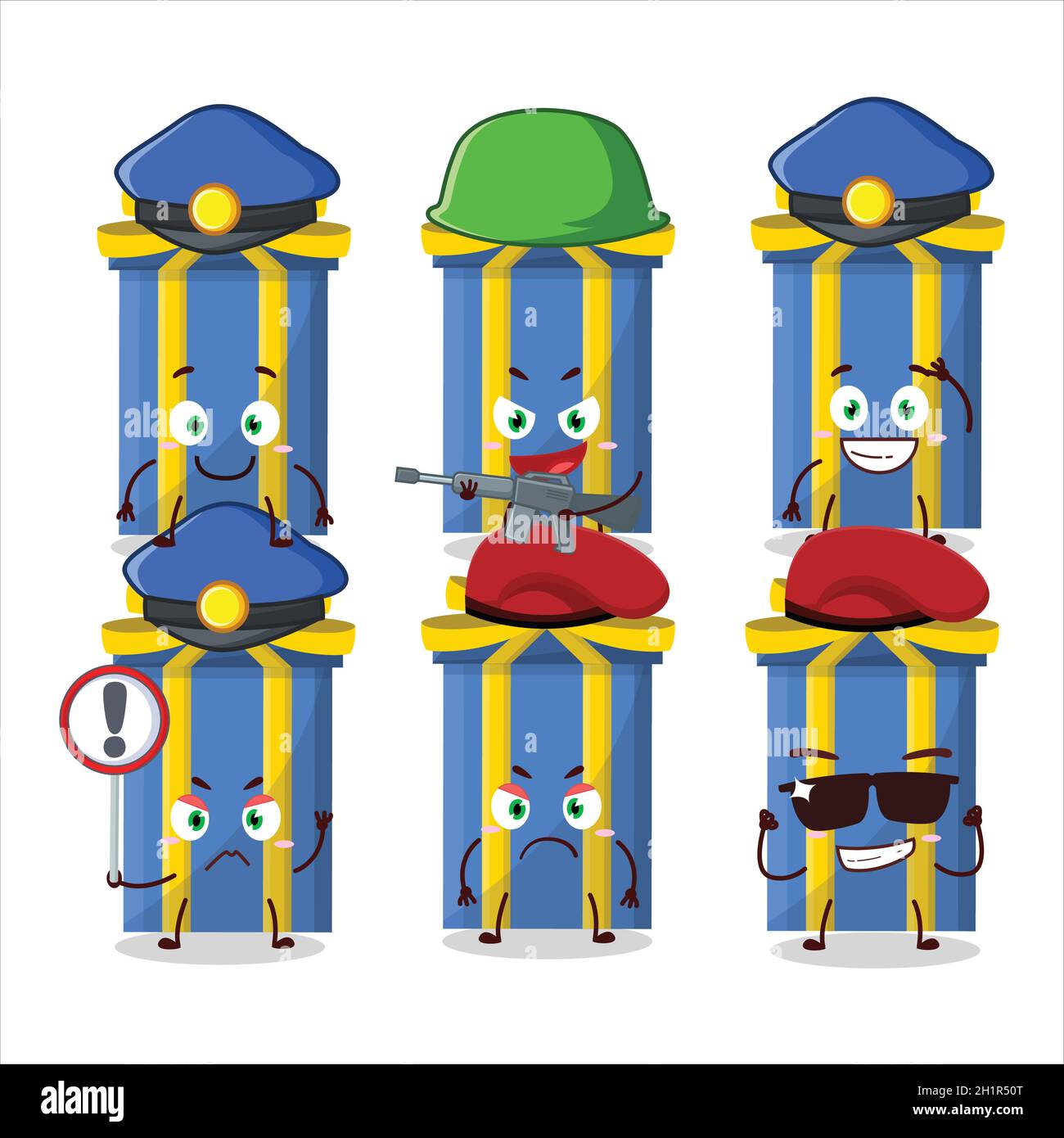 A dedicated Police officer of blue long gift box mascot design style ...