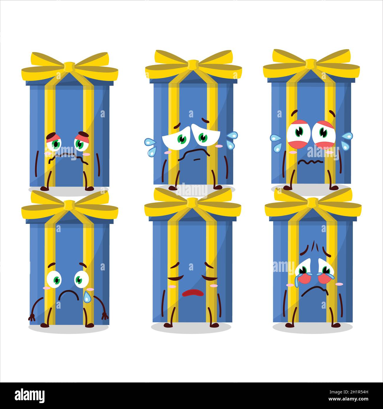 Blue long gift box cartoon character with sad expression. Vector ...