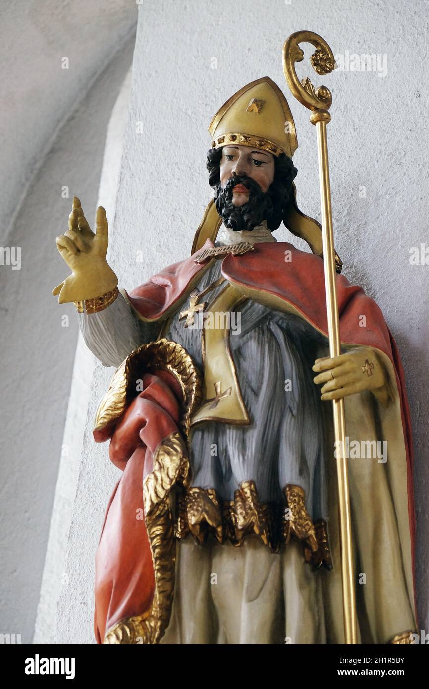 Statue of Saint in the Saint Lawrence church in Kleinostheim, Germany ...
