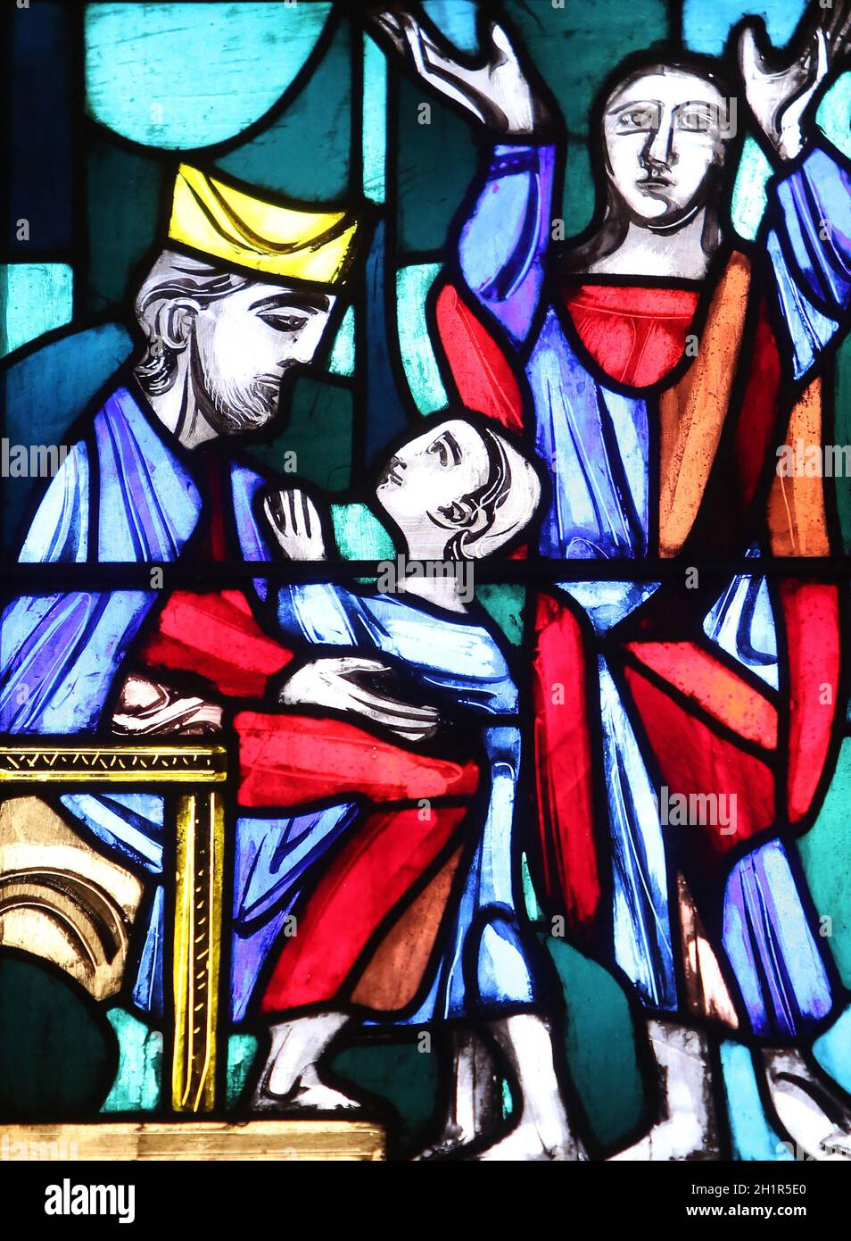 Hannah presenting her son Samuel to the priest Eli, Stained glass ...