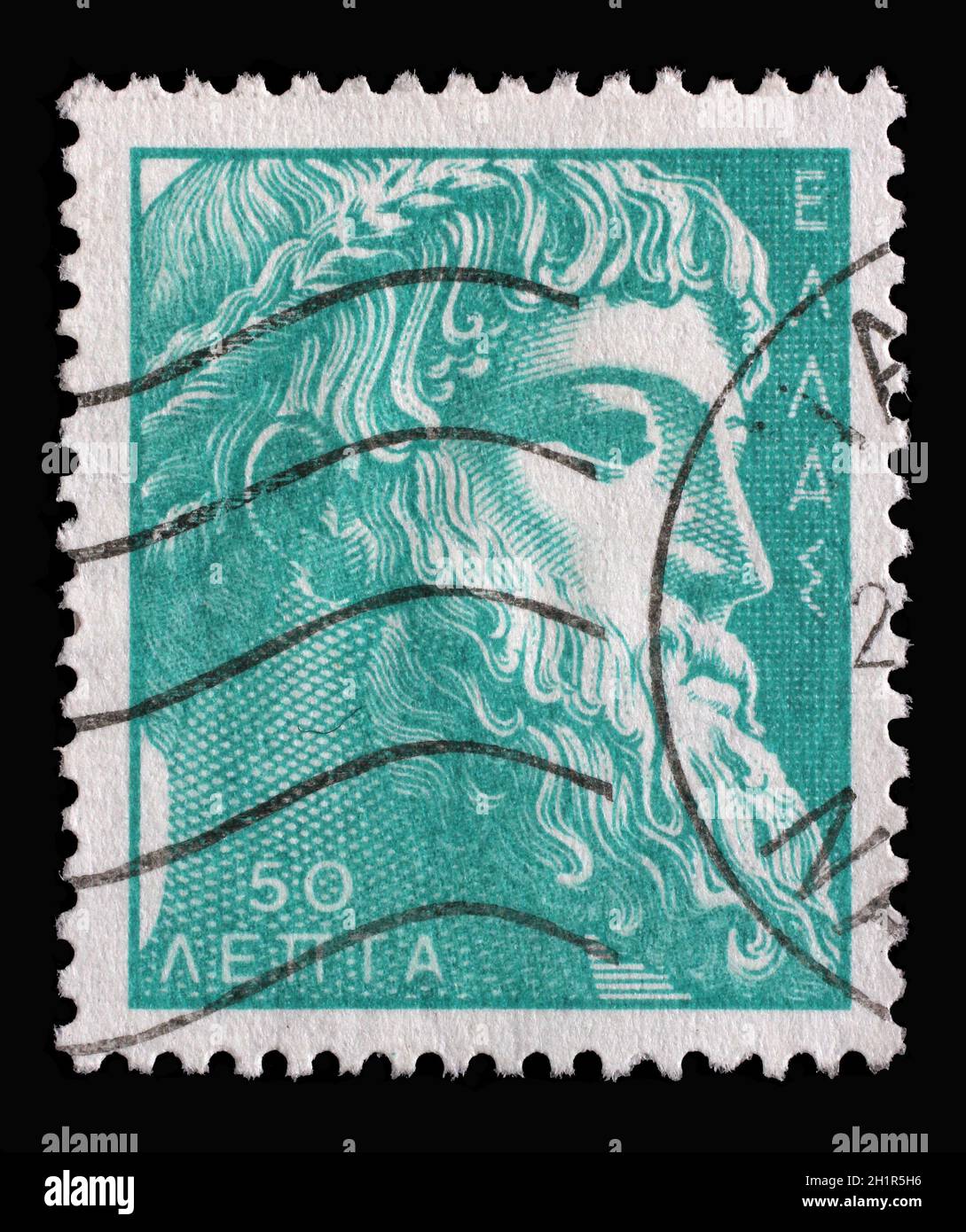 Stamp printed in Greece shows ancient god of sky and thunder Zeus of ...