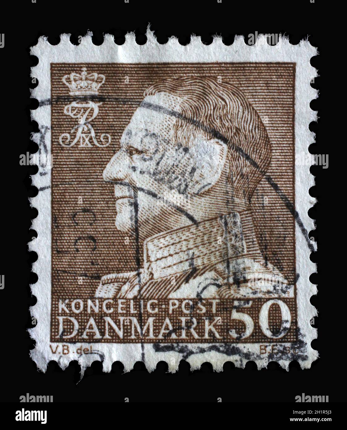 Stamp printed in Denmark shows King Frederik IX, series, circa 1967 ...
