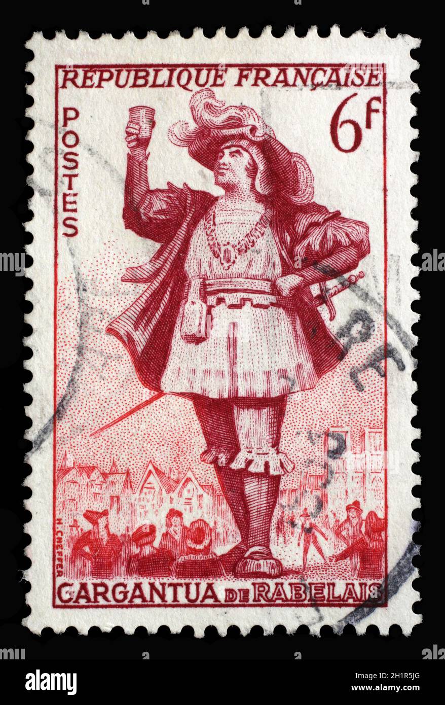 Stamp printed in the France shows image of Gargantua, the literary ...
