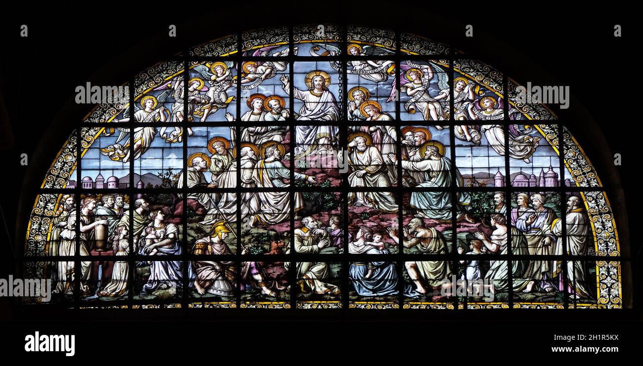 Jesus in glory and the apostles by Edouard Amedee Didron, stained glass ...