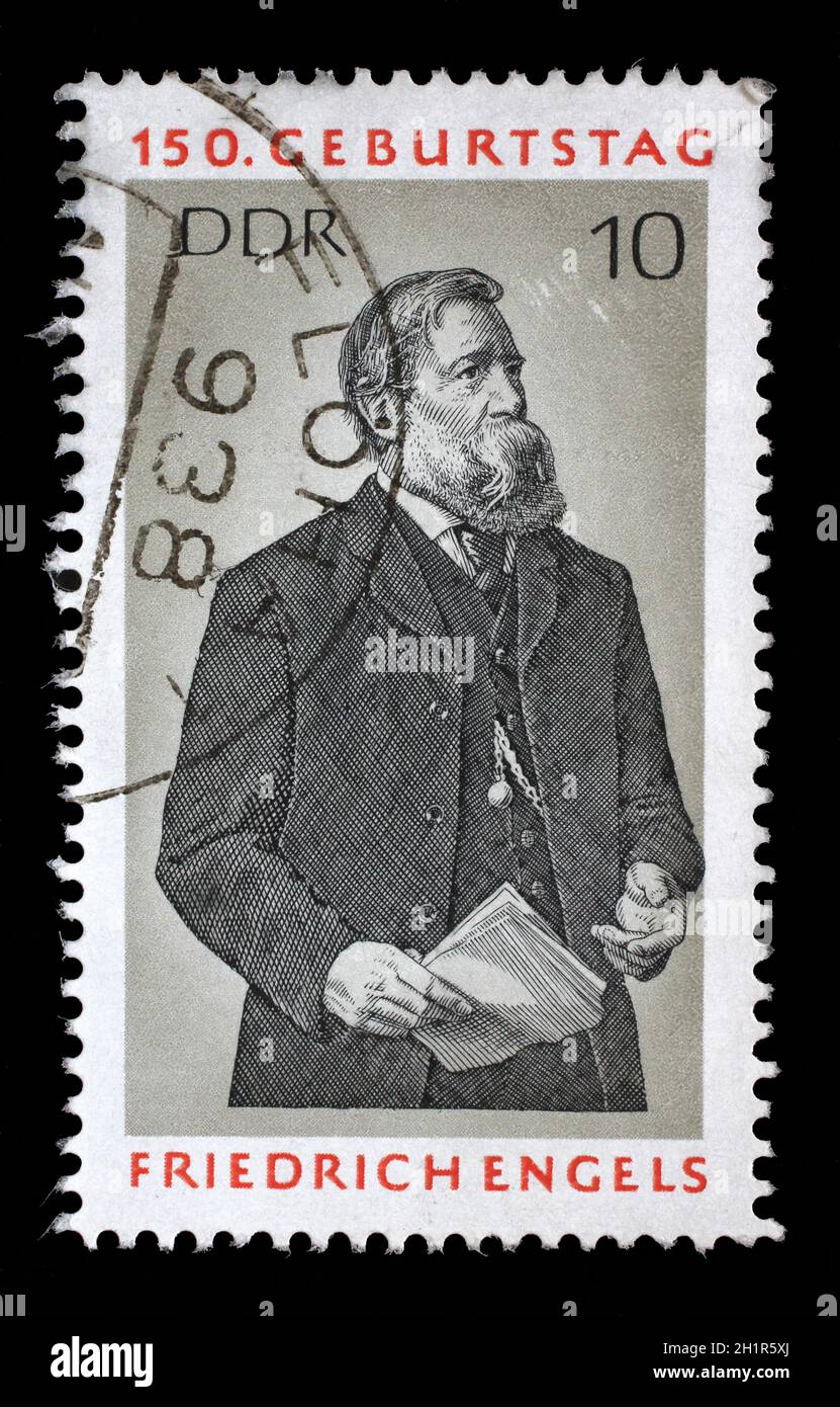 Stamp printed in GDR shows Friedrich Engels, Social Scientist ...