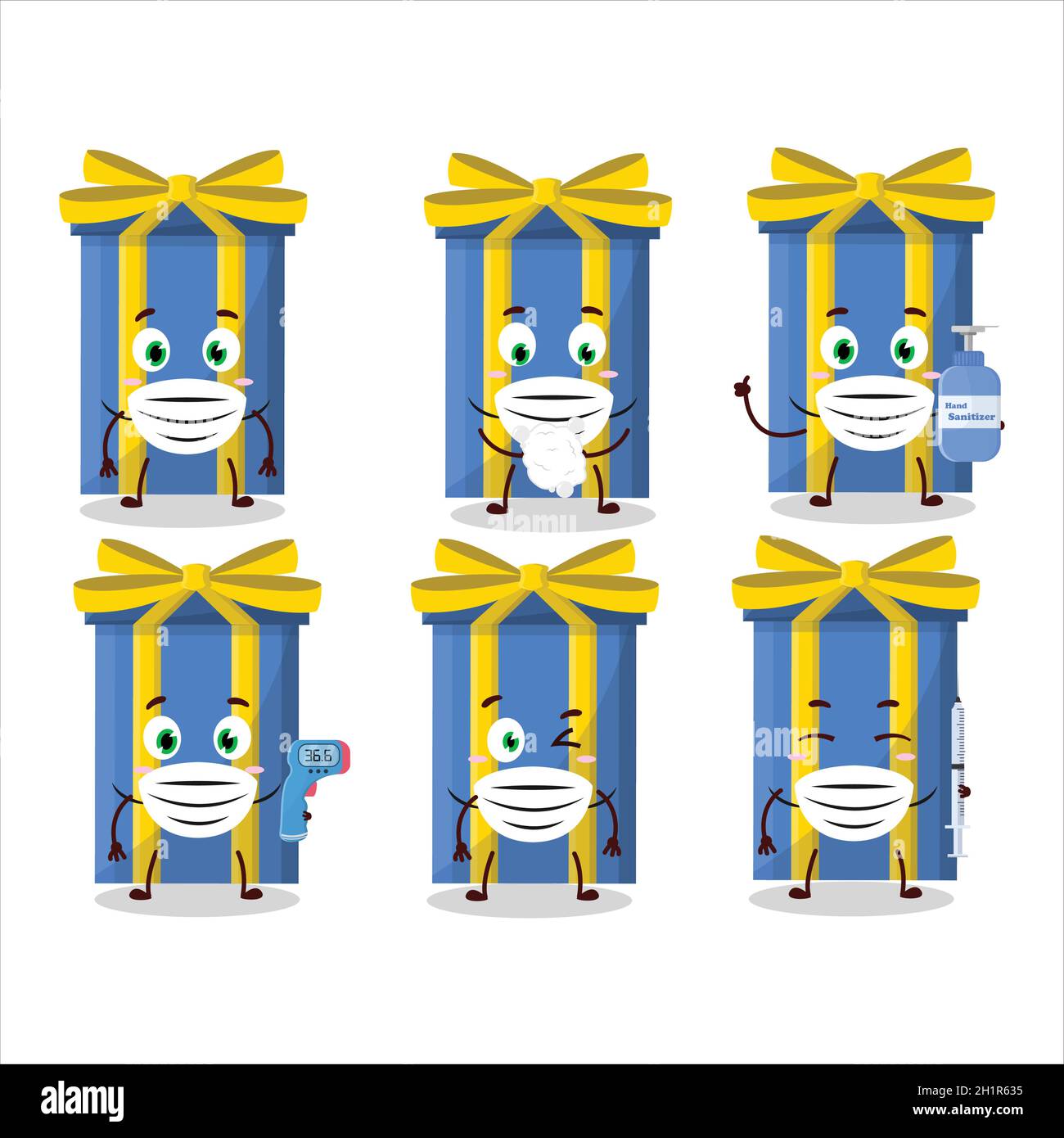 A picture of blue long gift box cartoon design style keep staying ...