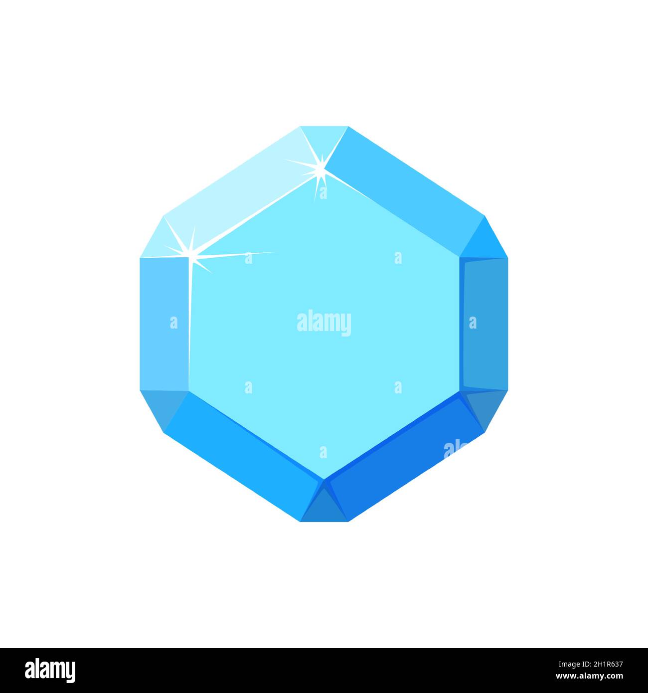 Hexagon blue gemstone. Brilliant or quartz top view. Cartoon vector ...