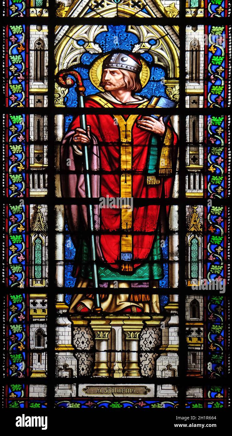 Saint Hilarius, stained glass window in the Basilica of Saint Clotilde ...