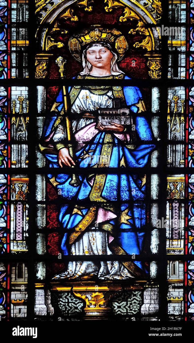 Saint Matilda, stained glass window in the Basilica of Saint Clotilde ...