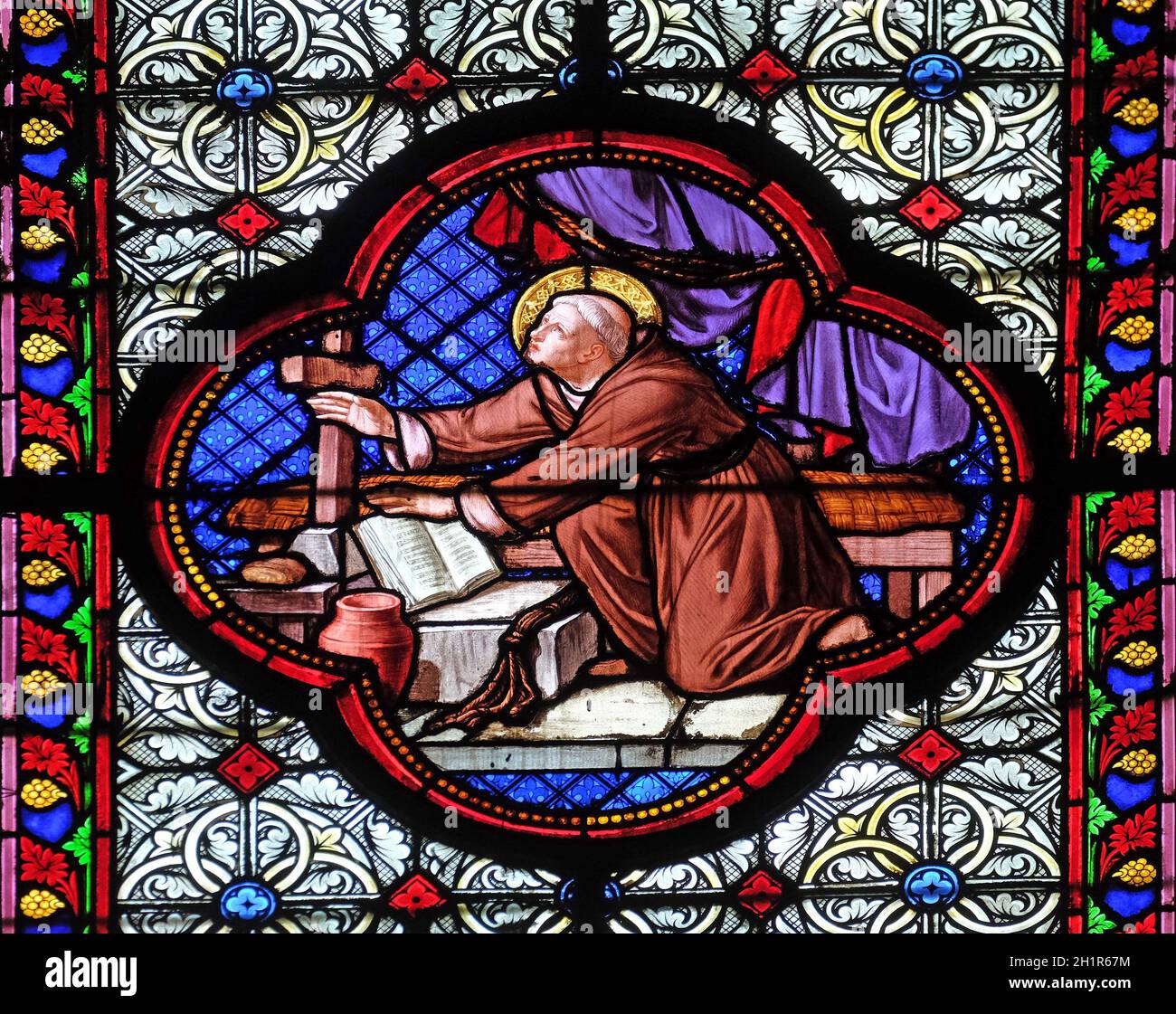 Saint Remi. Miracle of the oil filled pitcher, stained glass window in ...