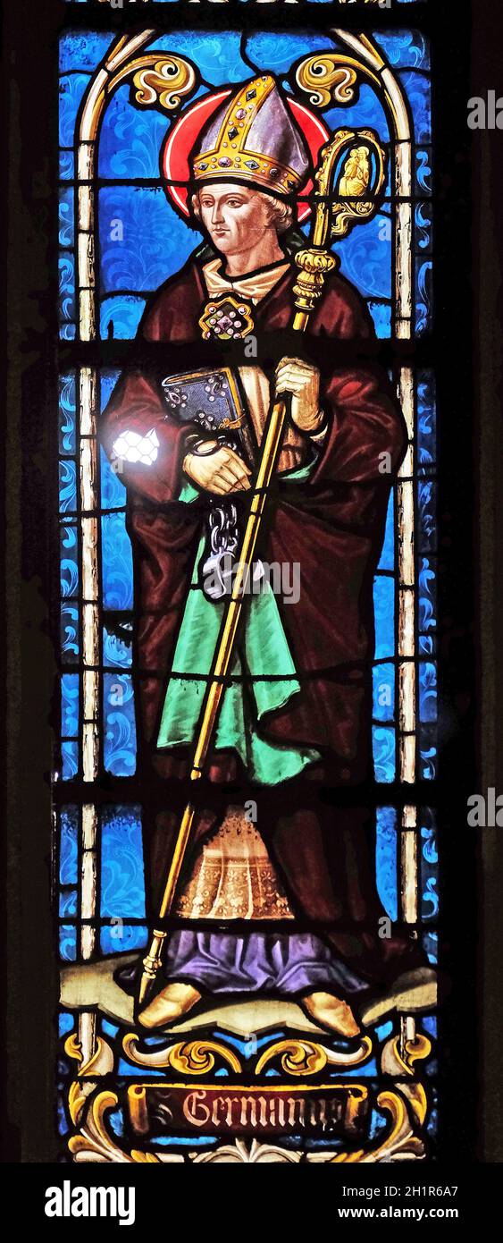 Saint Germanus of Auxerre, stained glass window from Saint Germain-l ...