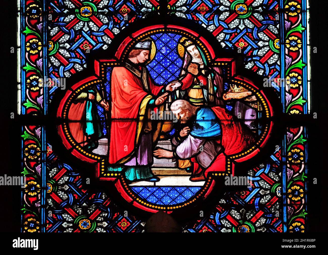 Baptism of Clovis, first Christian King of France, stained glass window ...