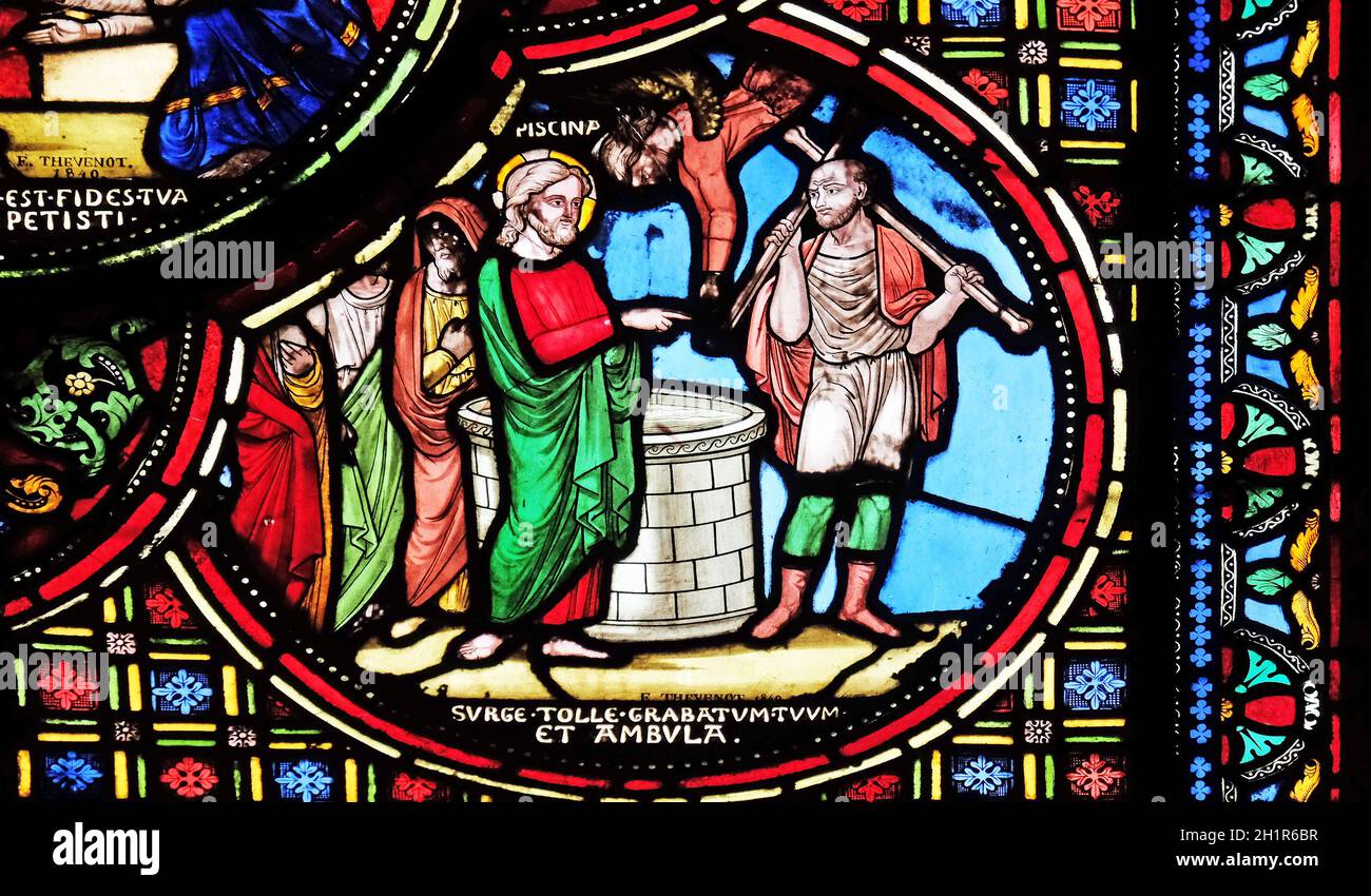 Jesus heals a lame man, stained glass window from Saint Germain-l ...