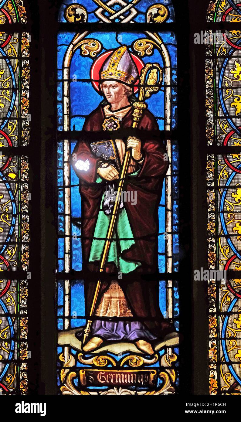 Saint Germanus of Auxerre, stained glass window from Saint Germain-l ...