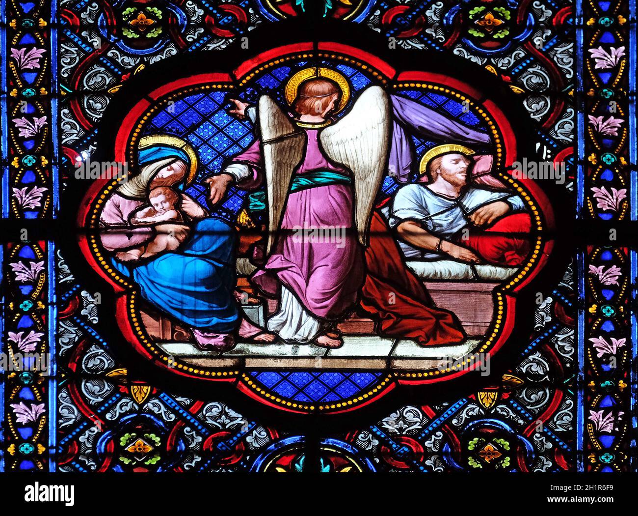 Saint Joseph's second dream, departing to Egypt, stained glass window ...