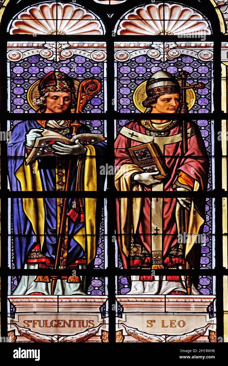 Saint Fulgentius and Saint Leo, stained glass window in the Saint ...
