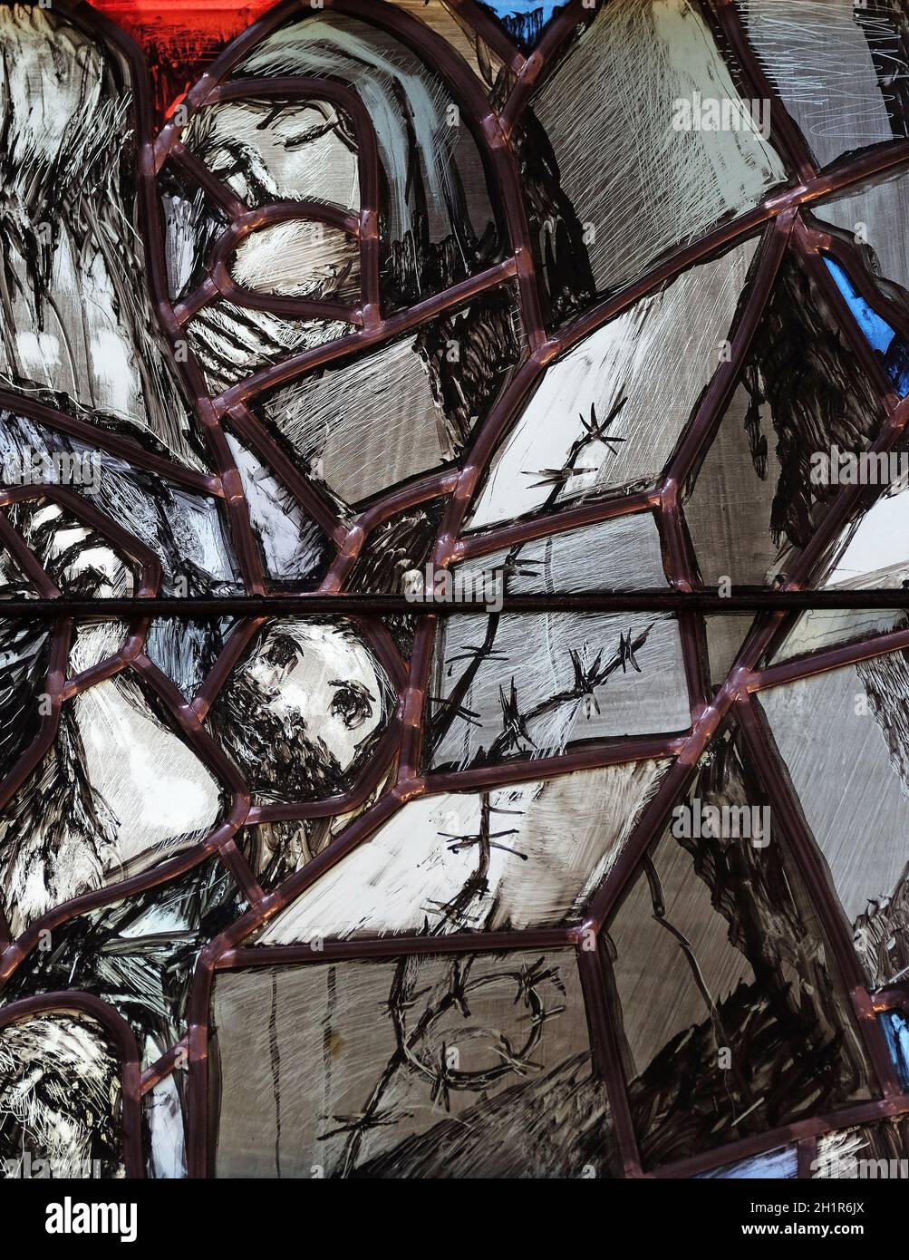 Resurrection, God gives people new life, detail of stained glass window ...