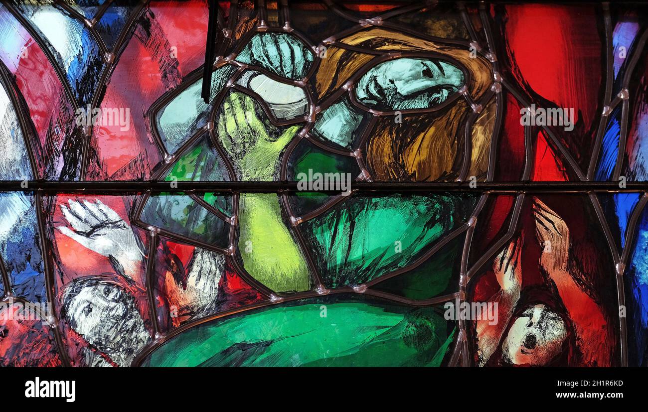 Resurrection, God gives people new life, detail of stained glass window ...