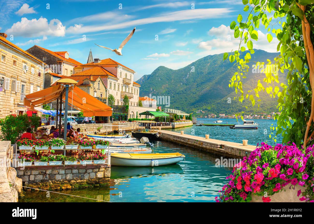 Historic city of Perast at Bay of Kotor in summer, Montenegro Stock ...
