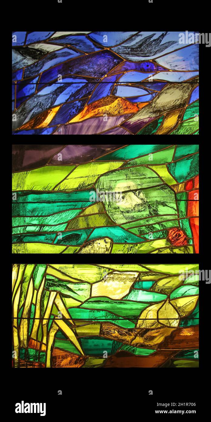 View the elements of life, detail of stained glass window by Sieger ...