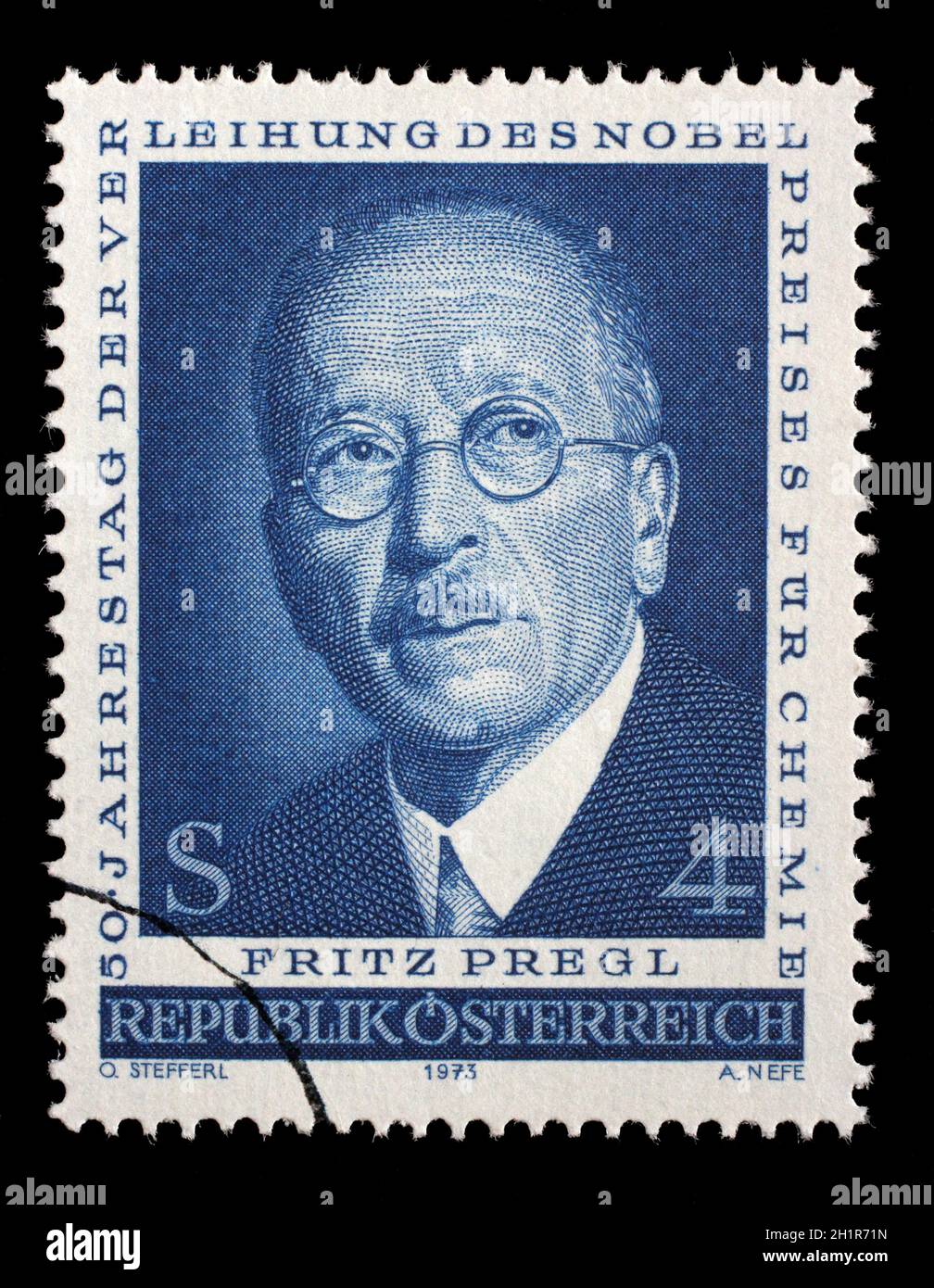 Stamp printed in the Austria shows Fritz Pregl, Chemist, 50th ...